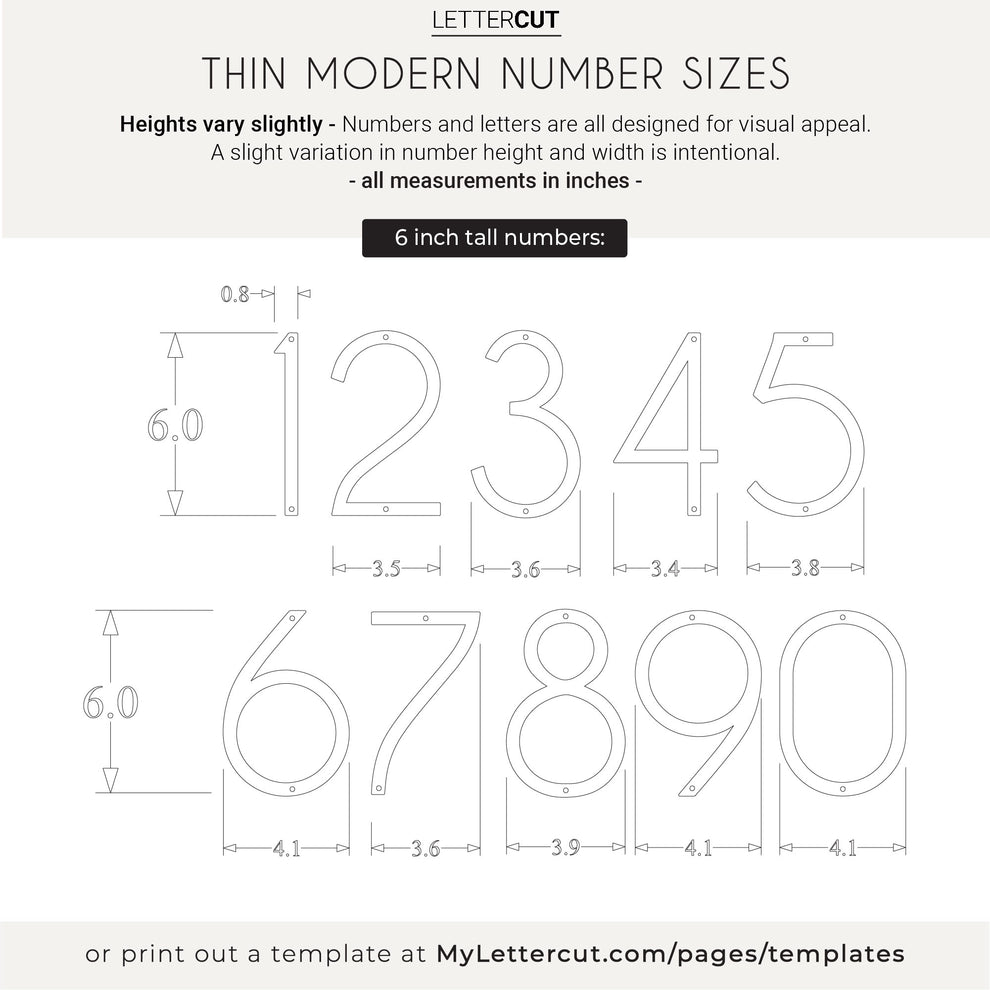 6 inch THIN MODERN house numbers and letters - LETTERCUT