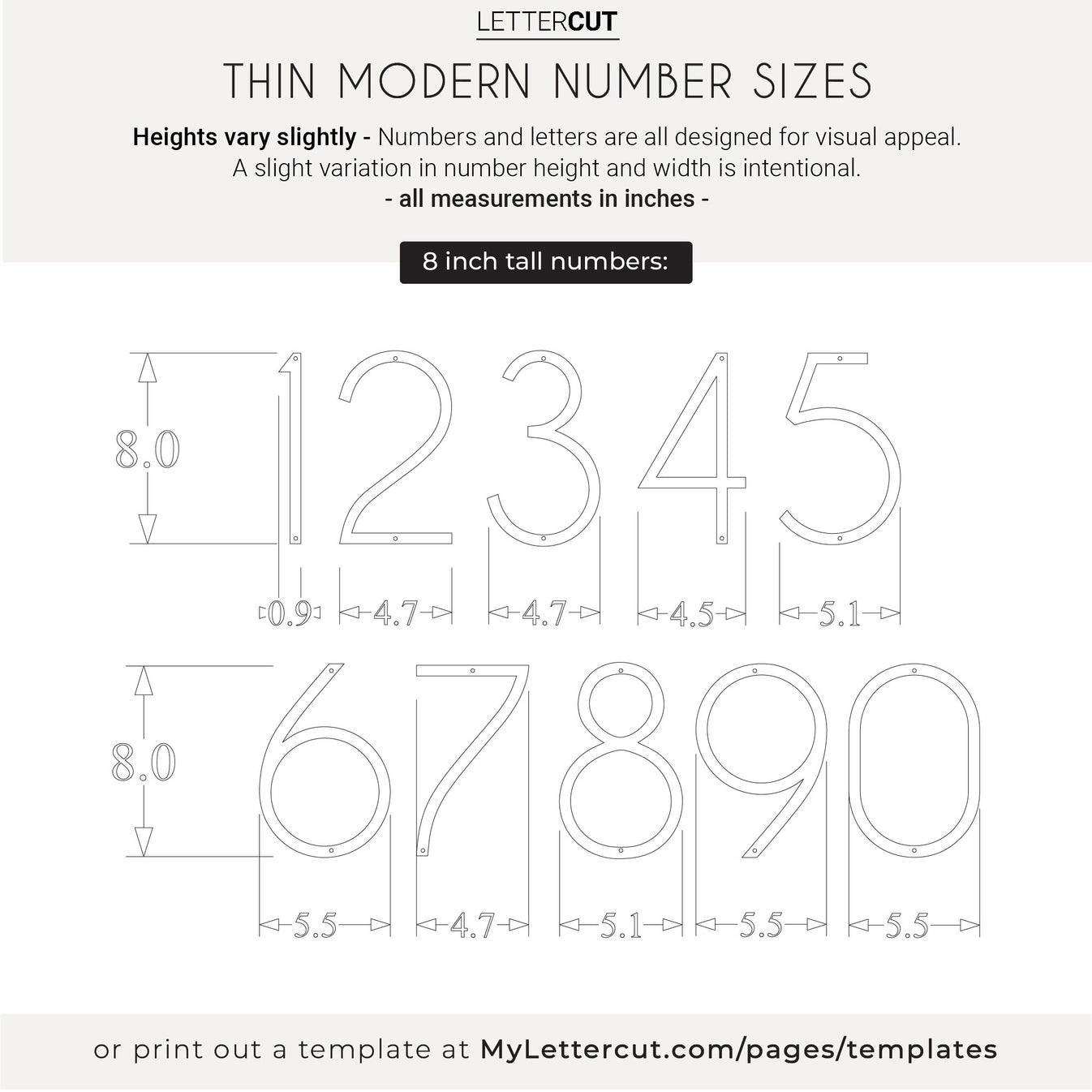 8 inch THIN MODERN house numbers and letters - LETTERCUT