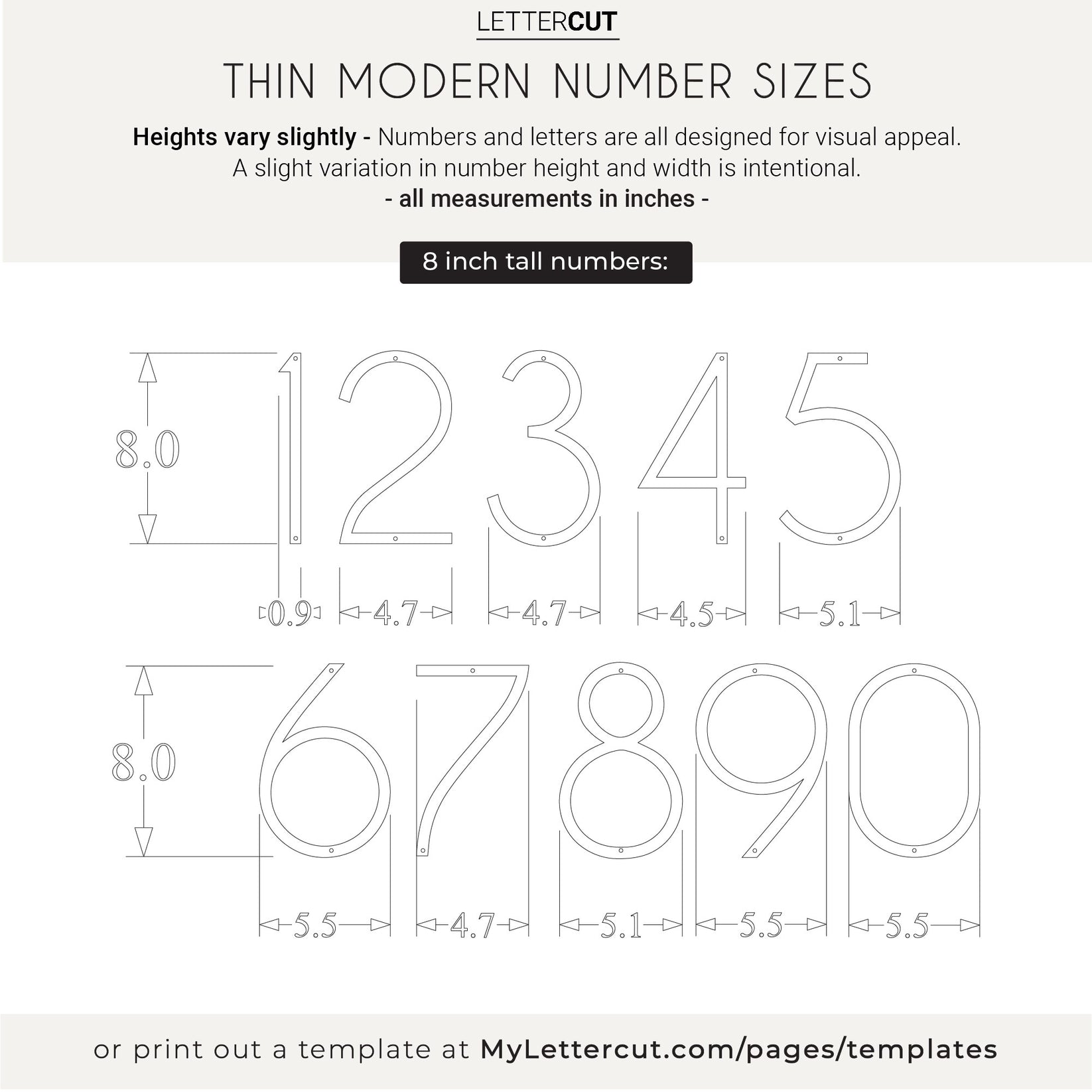 8 inch THIN MODERN house numbers and letters - LETTERCUT