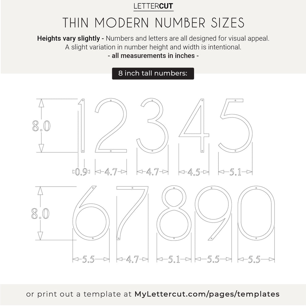 8 inch THIN MODERN house numbers and letters - LETTERCUT