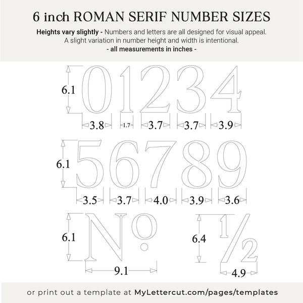 6 inch ROMAN SERIF house numbers for traditional address signs – LETTERCUT